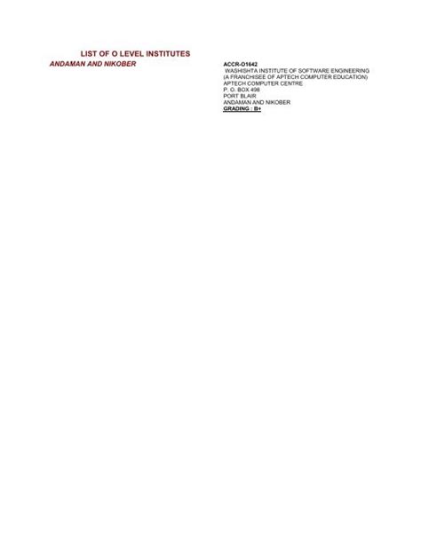 List Of O Level Institutes Doeacc