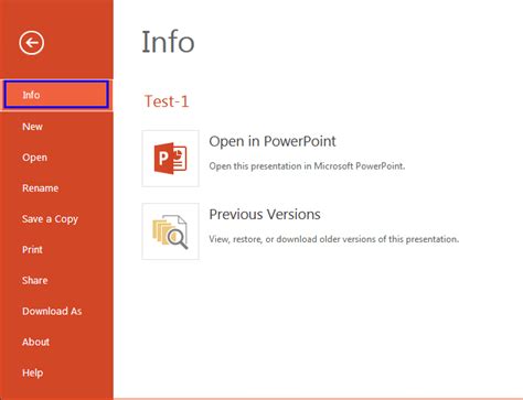info tab of backstage view in powerpoint for the web