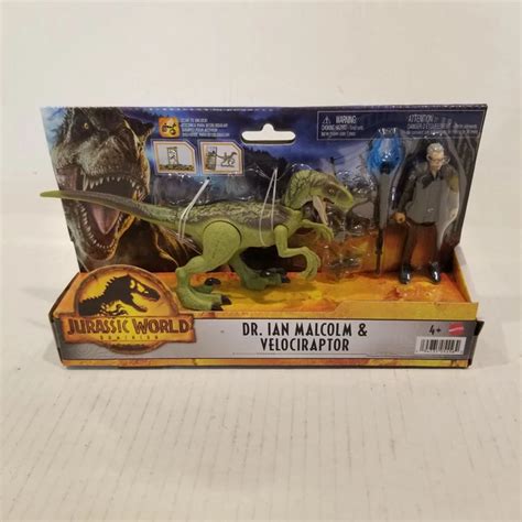 Mattel Jurassic World Dominion Dr Ian Malcolm And Velociraptor Dinosaur