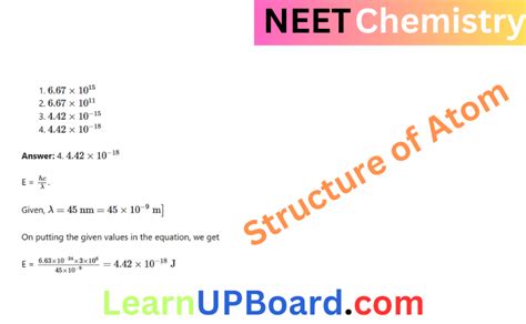 MCQs On Structure Of Atom For NEET Learn UP Board