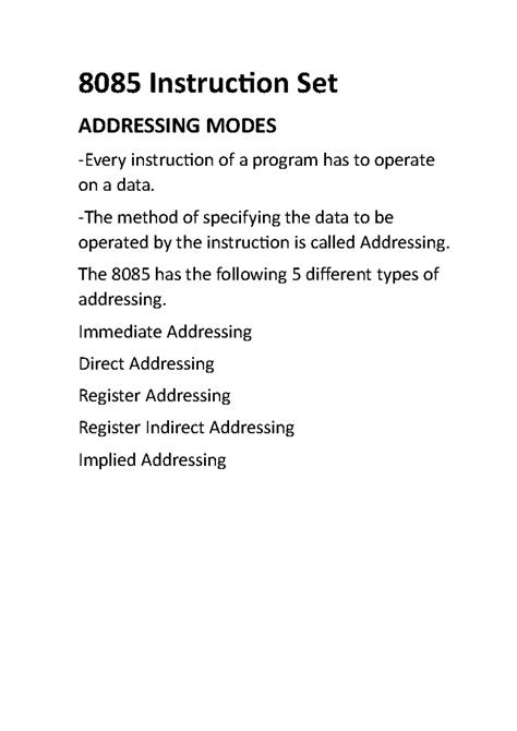 8085 Instruction Set 8085 Instruction Set Addressing Modes Every Instruction Of A Program Has