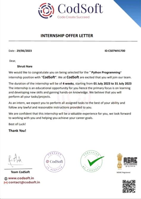 Shruti Nare On Linkedin Codsoft