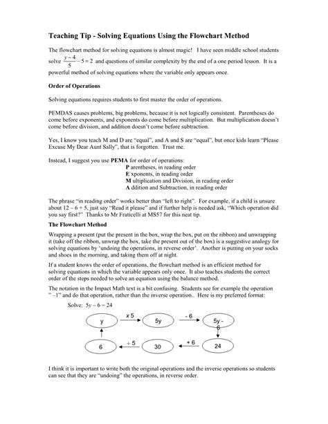 teaching tip solving equations using the flowchart method docest