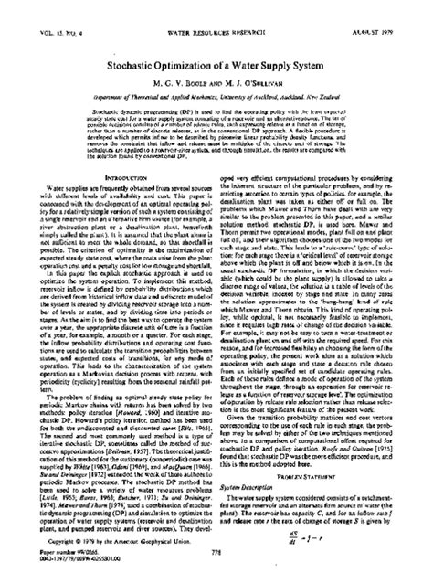 Pdf Stochastic Optimization Of A Water Supply System