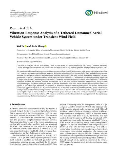 Pdf Vibration Response Analysis Of A Tethered Unmanned Aerial Vehicle System Under Transient