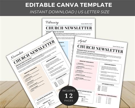 Editable Church Newsletter Template Minimalist Monthly Church Bulletin