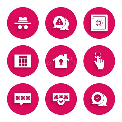 Set House Under Protection Password Check Mark In Speech Bubble Fingerprint Safe And