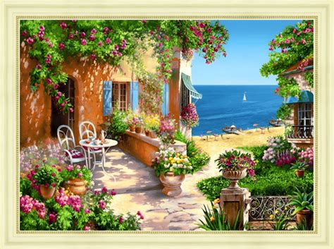 Гобеленовая картина Ривьера утренний чай форматом 50х70 см в багетной раме купить по