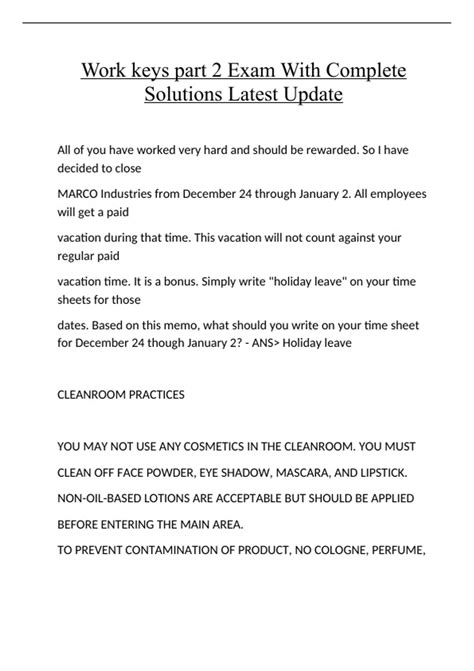 Work Keys Part 2 Exam With Complete Solutions Latest Update Workkeys Stuvia Us