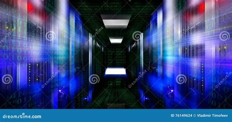 Symmetric Server Room With Rows Of Mainframes In Modern Data Center