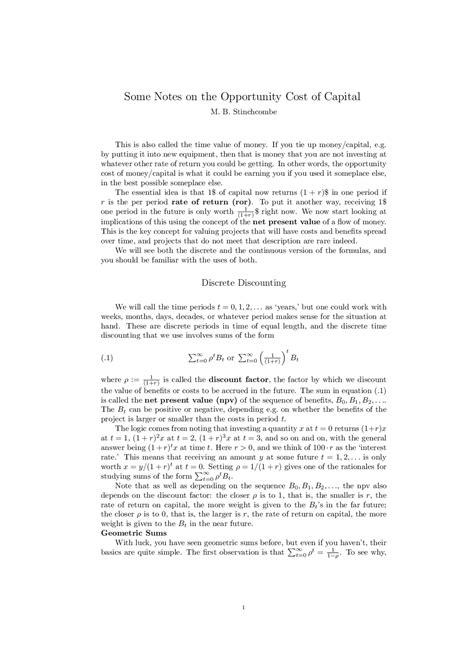 Some Notes On The Opportunity Cost Of Capital Summaries Calculus Docsity