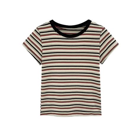 Yako Short Sleeve Round Neck Striped T Shirt Yesstyle