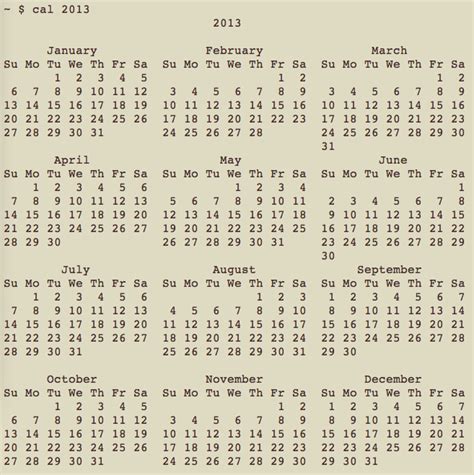 Unix Cal Command Rubyrails Programming