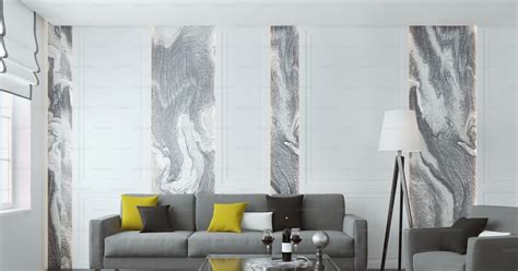 흰색과 회색 벽 거실에는 나무 바닥 회색 소파와 안락의자 커다란 창문이 있습니다 3d 렌더링 모형 사진 Unsplash의 안락의자 이미지