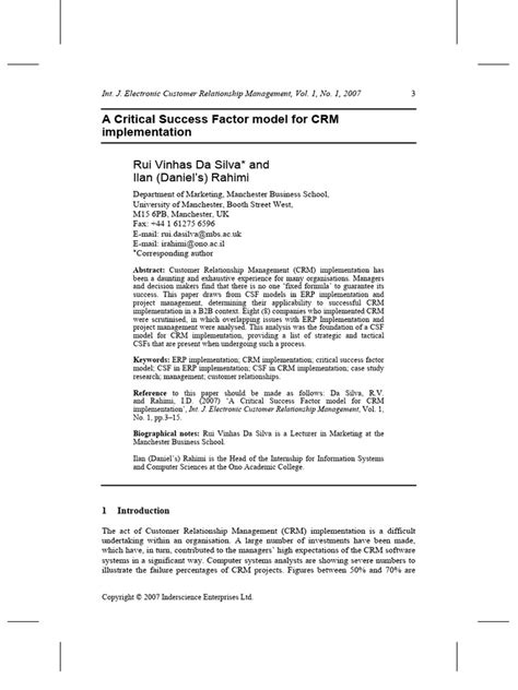 A Critical Success Factor Model For Crm Pdf