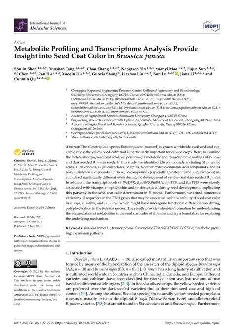 Pdf Metabolite Profiling And Transcriptome Analysis Provide Insight