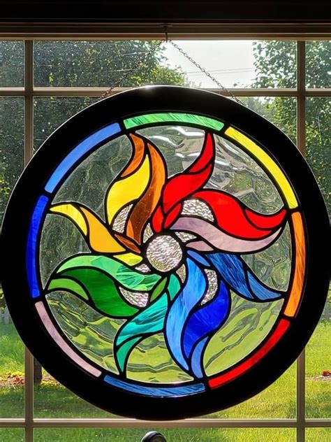 Colorful Stained Glass Window With Floral Designs