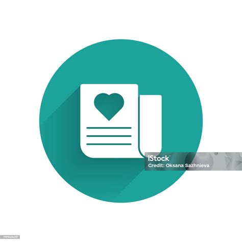 긴 그림자로 고립 된 발렌타인 하트 아이콘흰색 봉투 메시지 사랑 편지 사랑과 로맨스 녹색 원 버튼입니다 벡터 일러스트레이션 2월에 대한 스톡 벡터 아트 및 기타 이미지