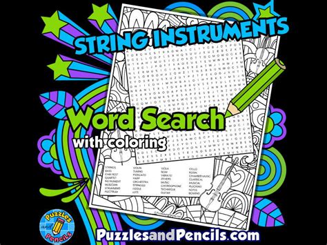 String Instruments Word Search Puzzle With Colouring Music Wordsearch Teaching Resources