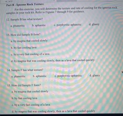 Part B Igneous Rock Texture For This Exercise