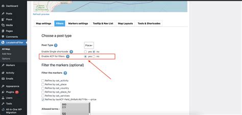 acf field on filters locateandfilter wp plugin