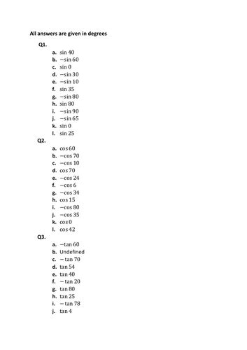 Trig Practice Questions For Ks3gcseas Teaching Resources