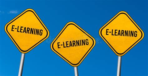 e learning yellow signs with blue sky stock illustration