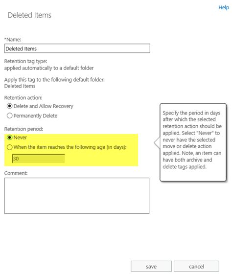 Unlimited Retention Time On Deleted Items On Exchange Online In Office