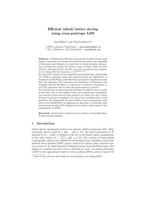Pdf Efficient Ideal Lattice Sieving Using Cross Polytope Lsh