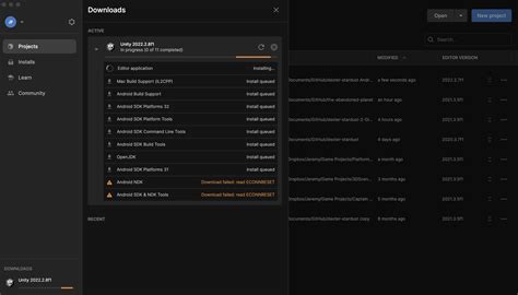 unity hub cannot download android sdk ndk in any unity 2022 version