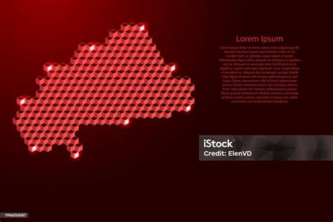 배너 포스터에 대한 3d 빨간색 큐브 아이소 메트릭 추상 개념 사각형 패턴 각 기하학적 모양에서 부르키나 파소지도 벡터