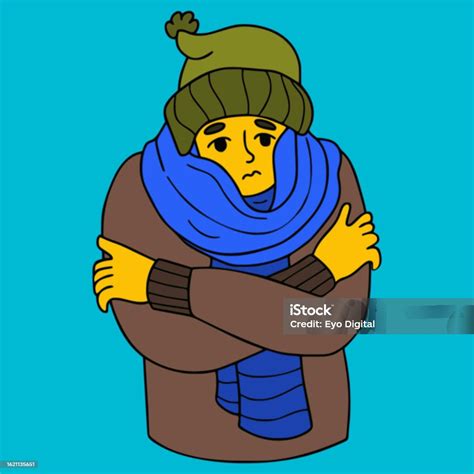 Person Being Cold In Winter Clothes Illustration Stock Illustration