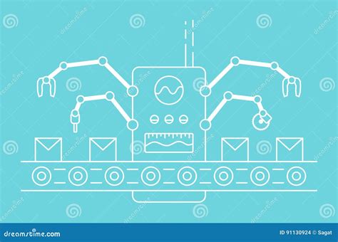 Thin Line Style Assembly Line Stock Vector Illustration Of Manufacturing Industry 91130924