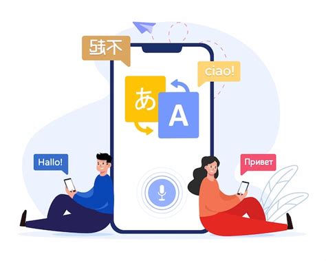 premium vector people using online translating app on mobile phone