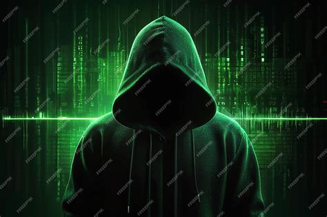 Premium Photo Silhouette Of A Hacker In A Hood With Binary Code On A Luminous Green Background
