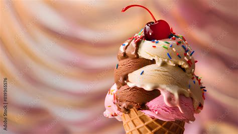 A Mouthwatering Cinematic Image Of A Scrumptious Ice Cream Cone Stock