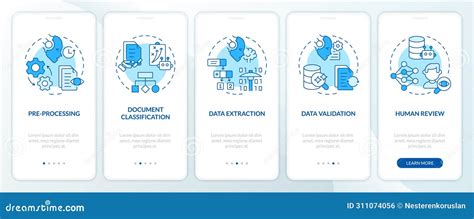 Document Processing Steps Onboarding Mobile App Screen Stock Vector