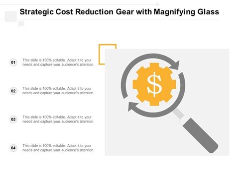 Strategic Cost Reduction Gear With Magnifying Glass Ppt Powerpoint Presentation Design Ideas