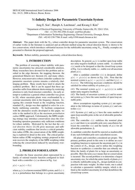Pdf H Infinity Design For Parametric Uncertain System
