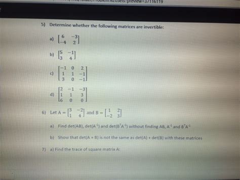 Solved Determine Whether The Following Matrices Are Chegg