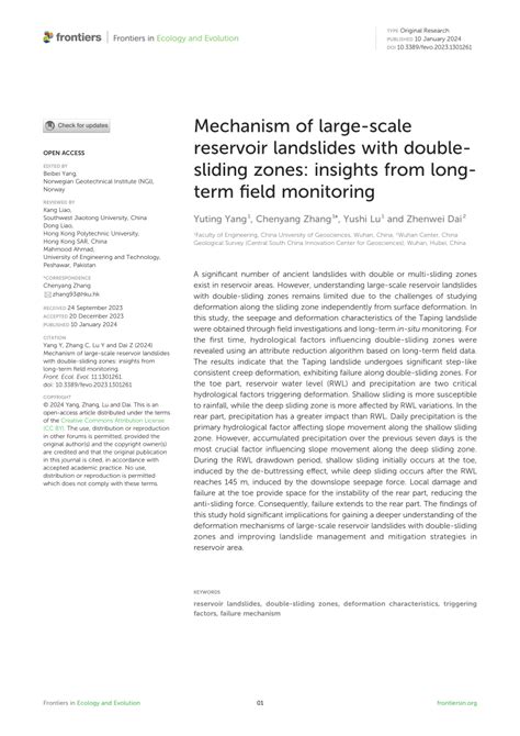 PDF Mechanism Of Large Scale Reservoir Landslides With Double Sliding Zones Insights From