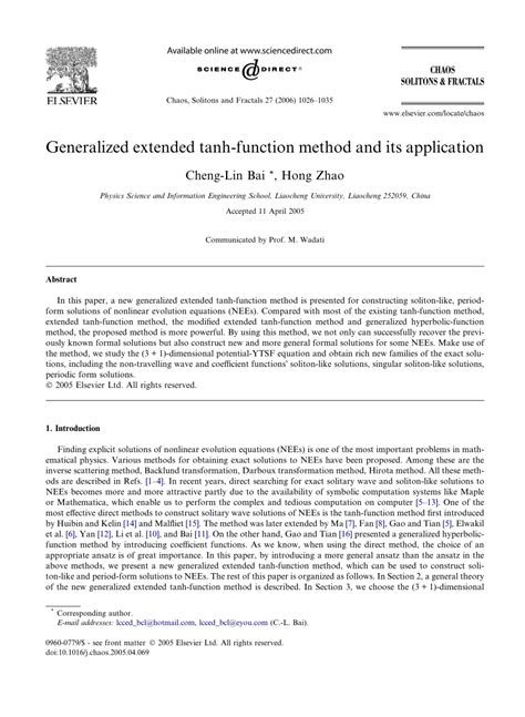 Pdf Generalized Extended Tanh Function Method And Its Application