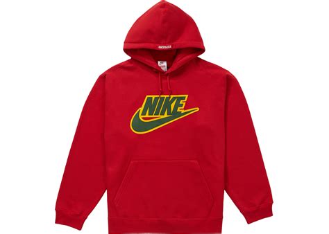 Supreme Nike Leather Applique Hooded Sweatshirt Red Fw19