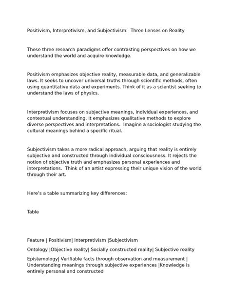 Positivism Vs Interpretivism Vs Subjectivism Pdf