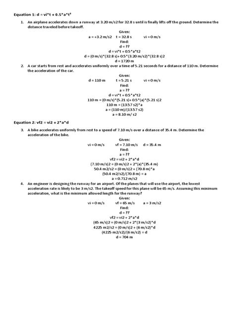Kinematic Equations Sample Problems Pdf Takeoff Aviation