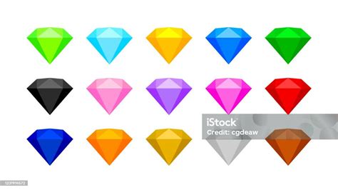흰색 플랫 다이아몬드 색상 세트 크리스탈 보석 다양한 색상 일러스트 다이아몬드 보석 빛나는 다이아몬드 아이콘 클립 아트 보석 항목 게임의 보석에 고립 된 보석 다채로운