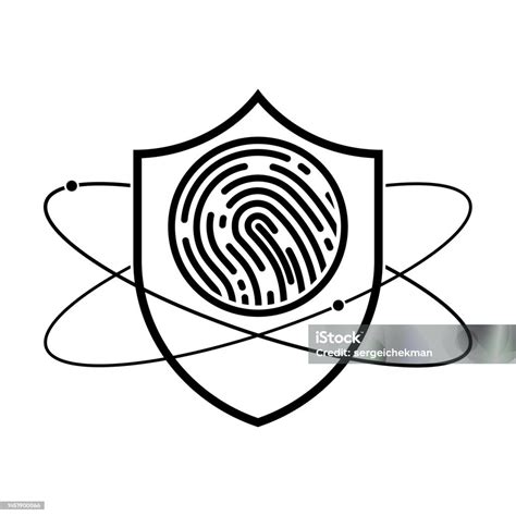 Shield With Fingerprint Icon Biometric Data Protection Symbol Vector Illustration Stock