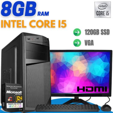 Computador Completo Intel Core I5 8GB 120GB Ssd Monitor Hdmi Teclado E