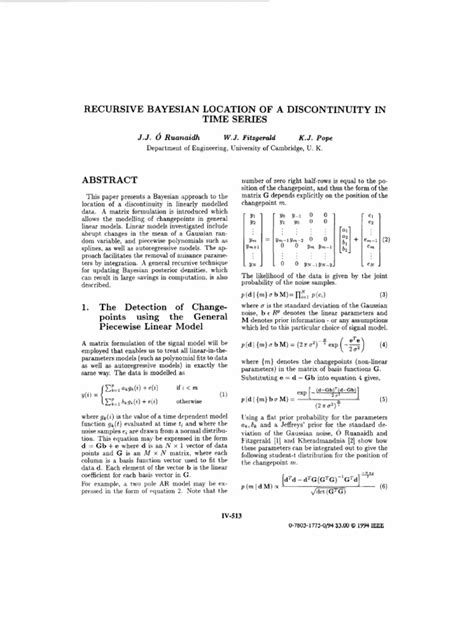 1994 Recursive Bayesian Location Of A Discontinuity In Time Series Pdf Time Series