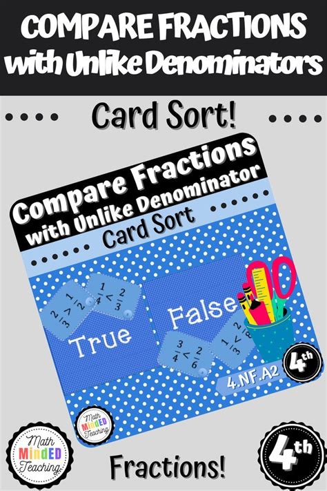 4th Grade Compare Fractions With Unlike Denominators Card Sort 4nfa2 Sorting Cards